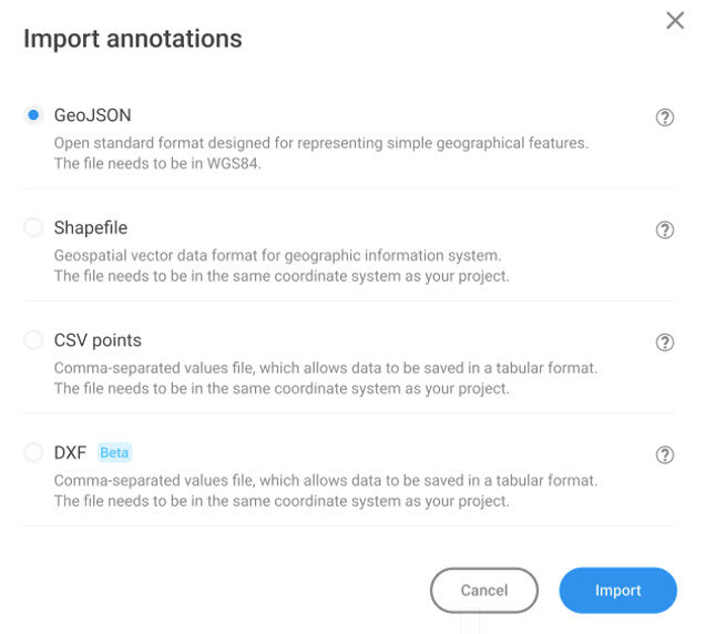 How to export/import annotations on PIX4Dcloud (DXF, SHP, csv and geojson)